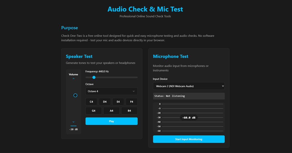 Mic Check & Audio Check Online | Check One Two